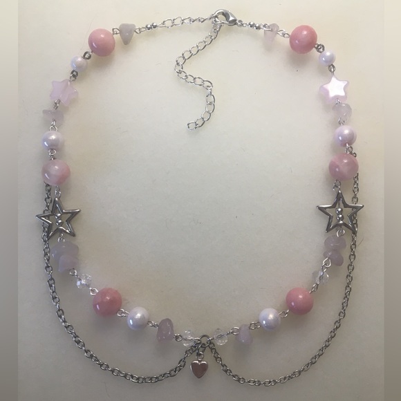 Hand Crafted | Jewelry | Handcrafted Pink And Silver Toned Drop Chain ...